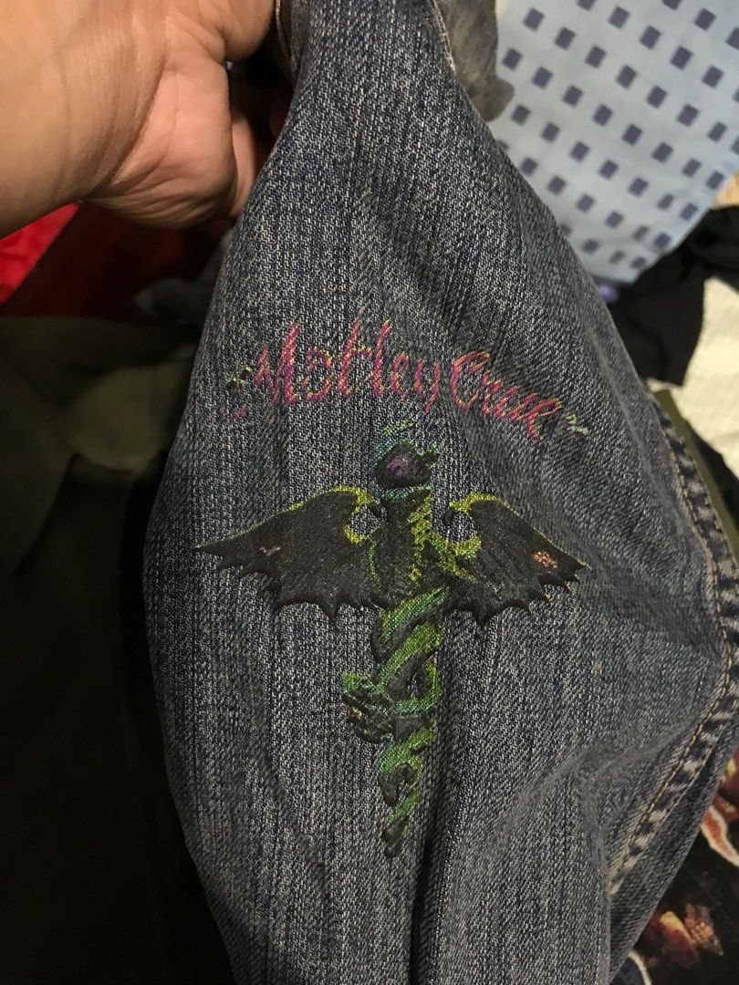 Vintage Motley Crue Denim Jacket, Women's Fashion, Coats, Jackets and ...