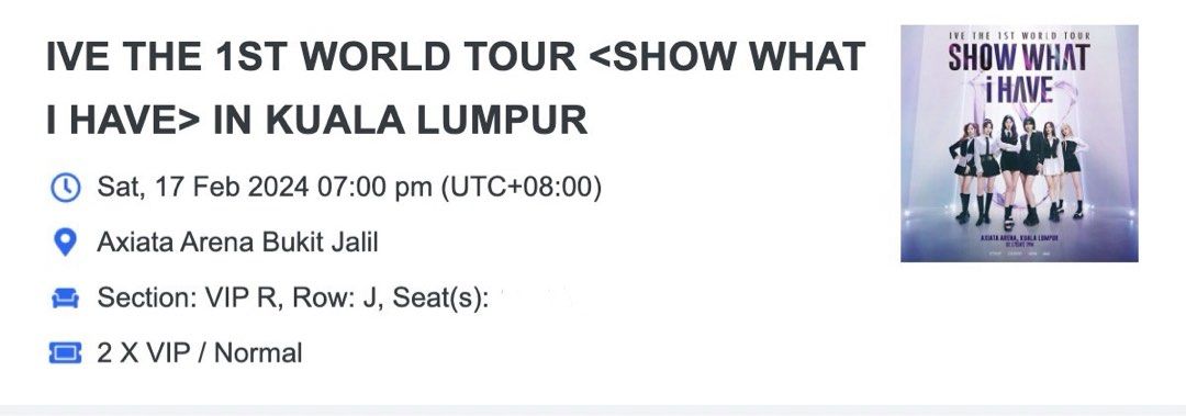 WTS IVE KL CONCERT VIP TICKET, Tickets & Vouchers, Event Tickets on Carousell