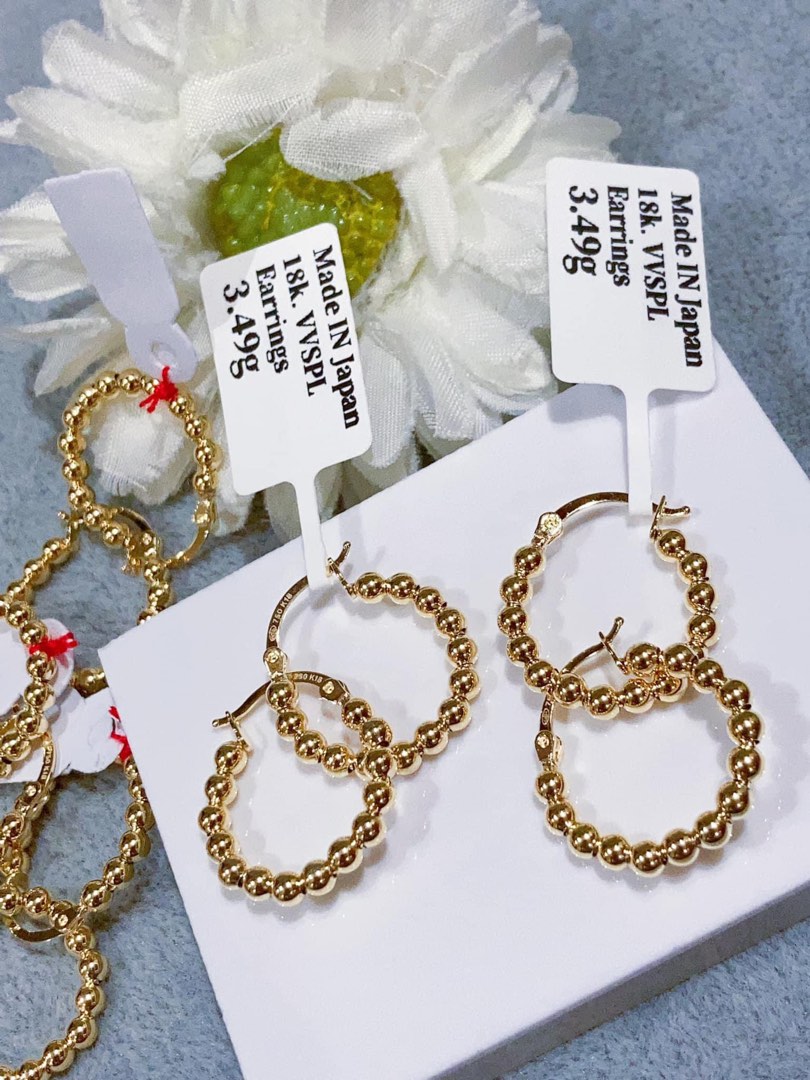 18K Japan Gold bubble loop earrings, Women's Fashion, Jewelry ...