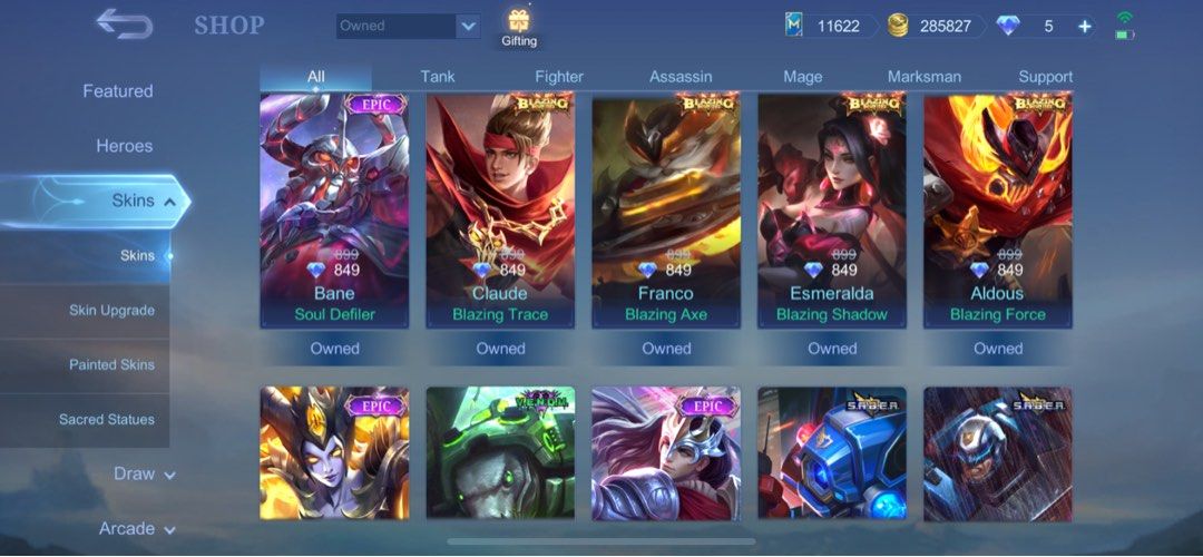 253 SKINS, LEGEND FRANCO, 19 EPIC SKINS, 3 ZODIAC: HILDA, BADANG ...