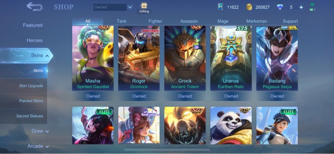 253 SKINS, LEGEND FRANCO, 19 EPIC SKINS, 3 ZODIAC: HILDA, BADANG ...