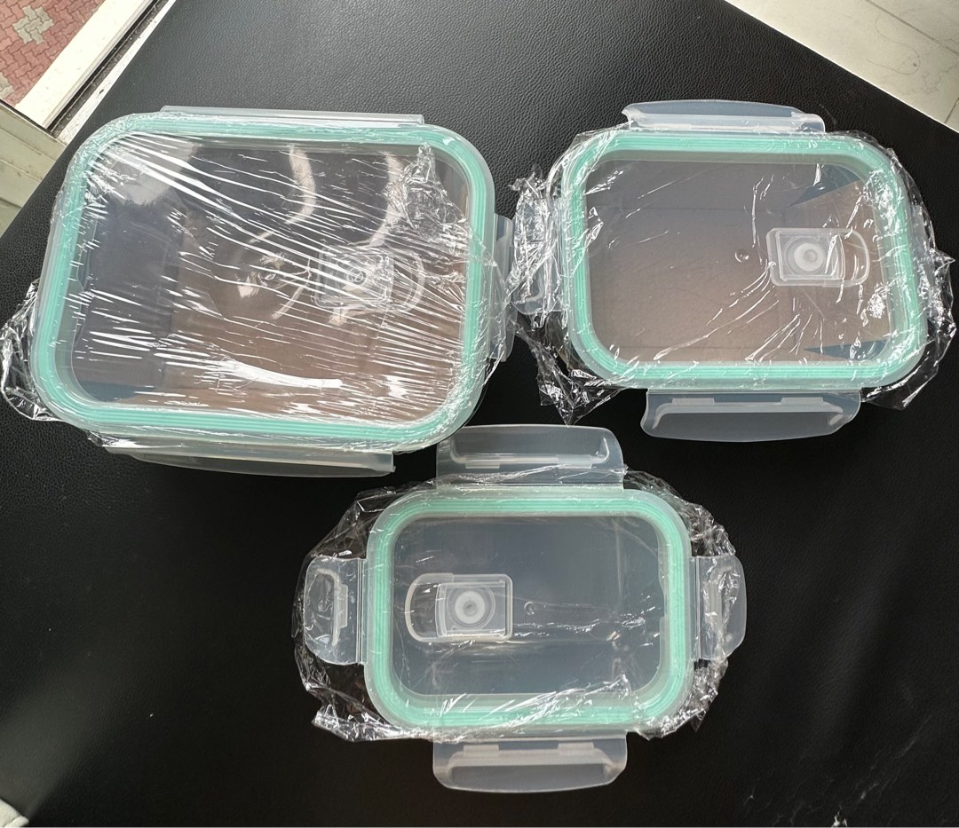 3-piece Airtight Glass Foodbox Set, Furniture & Home Living ...