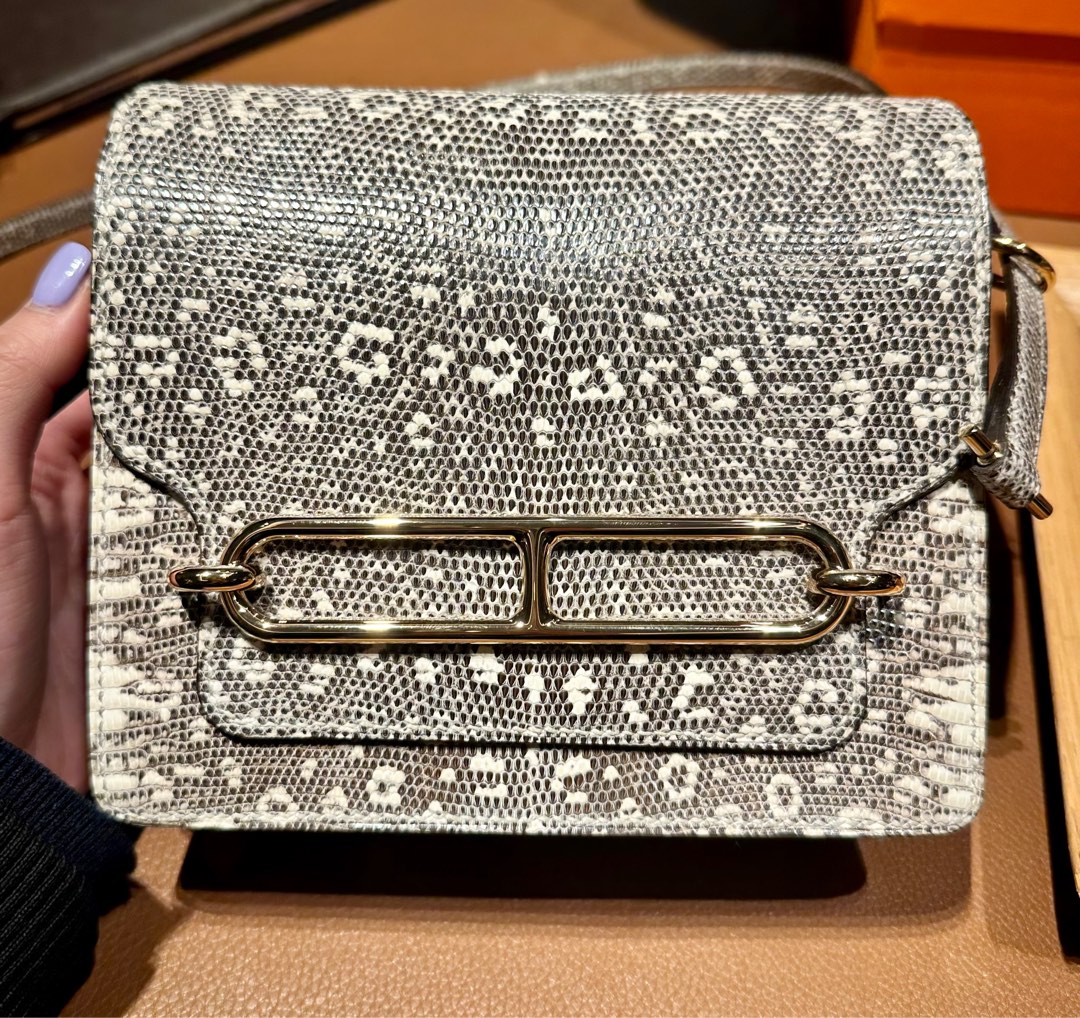全新愛馬仕 Hermes mini roulis 原色蜥蜴皮 lizard 淡金扣, 名牌, 手袋及銀包 - Carousell