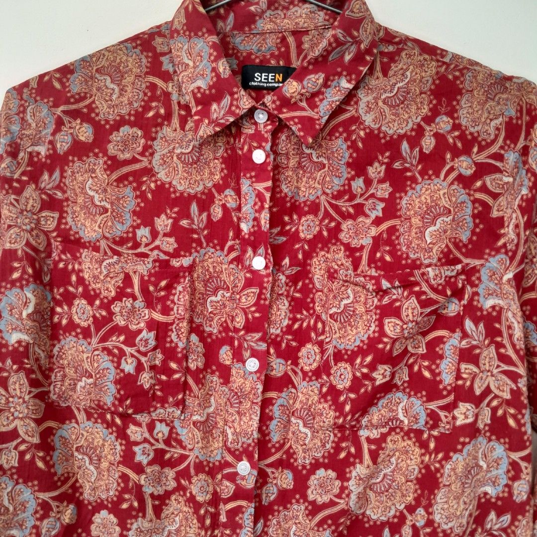 Atasan Batik Merah Bata Kantor merk SEEN / Tag Sovinska Diandra batik ...