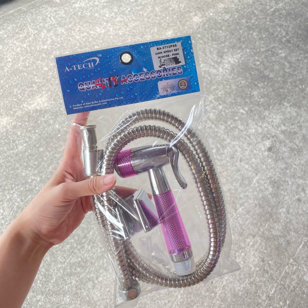 A-Tech bidet spray set pink with flexible hose BA3712PSS, Furniture & Home Living, Bathroom ...