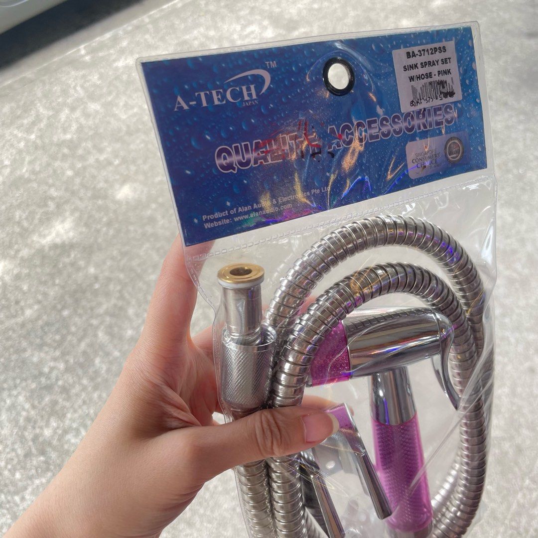A-Tech bidet spray set pink with flexible hose BA3712PSS, Furniture & Home Living, Bathroom ...
