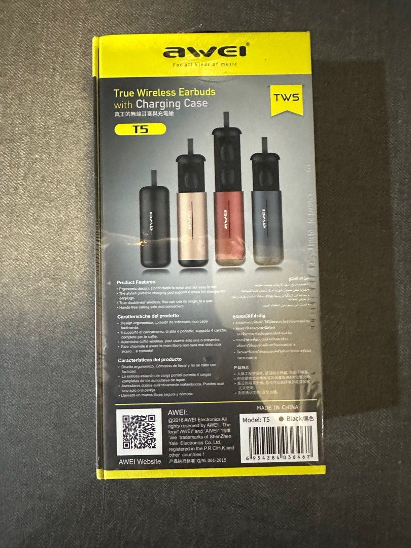 AWEI wireless earbuds T5 Black, Audio, Earphones on Carousell