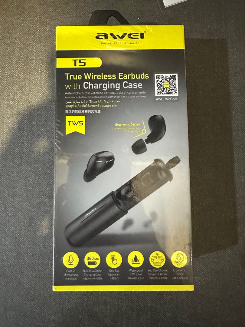AWEI wireless earbuds T5 Black, Audio, Earphones on Carousell