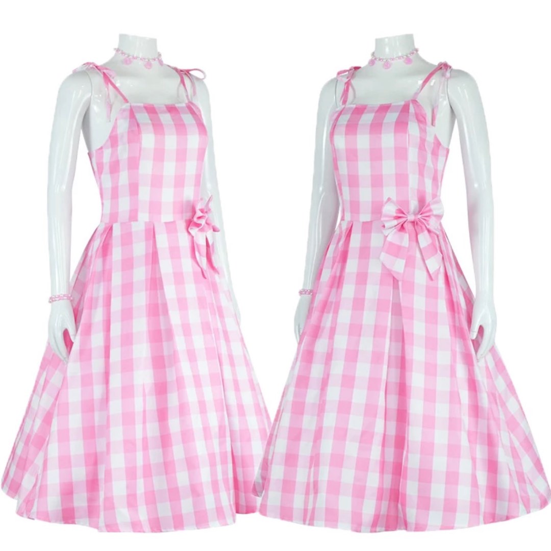 Barbie Pink Checkered Dress for Dress Up, Women's Fashion, Dresses ...