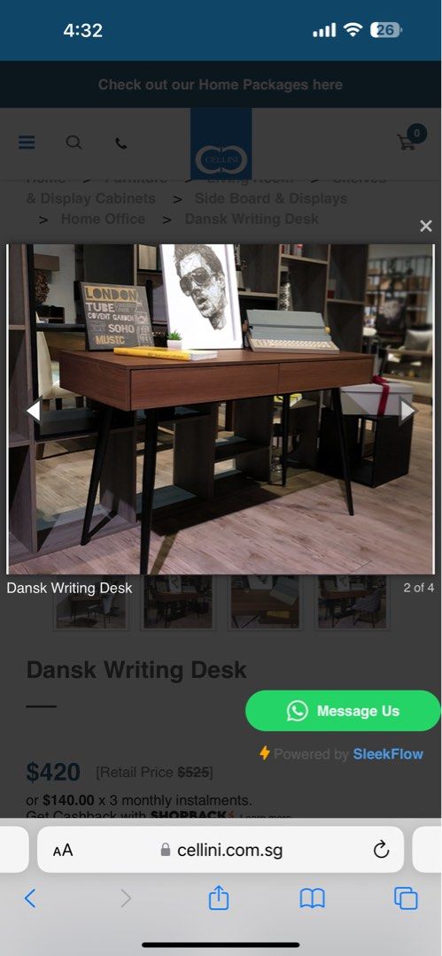 Cellini Dansk Writing Desk, Furniture & Home Living, Furniture, Tables ...