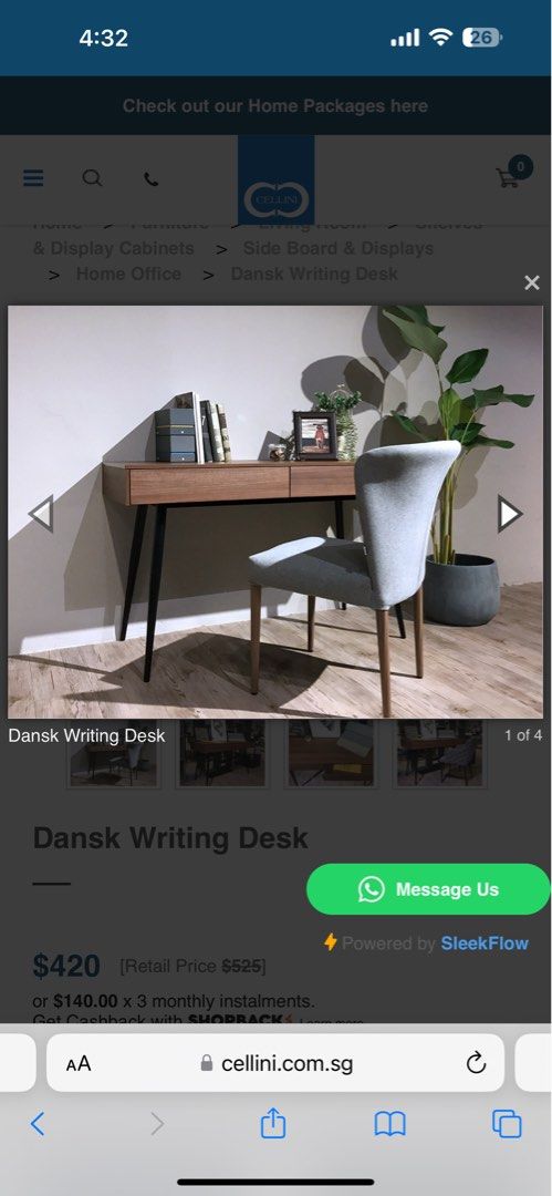 Cellini Dansk Writing Desk, Furniture & Home Living, Furniture, Tables ...