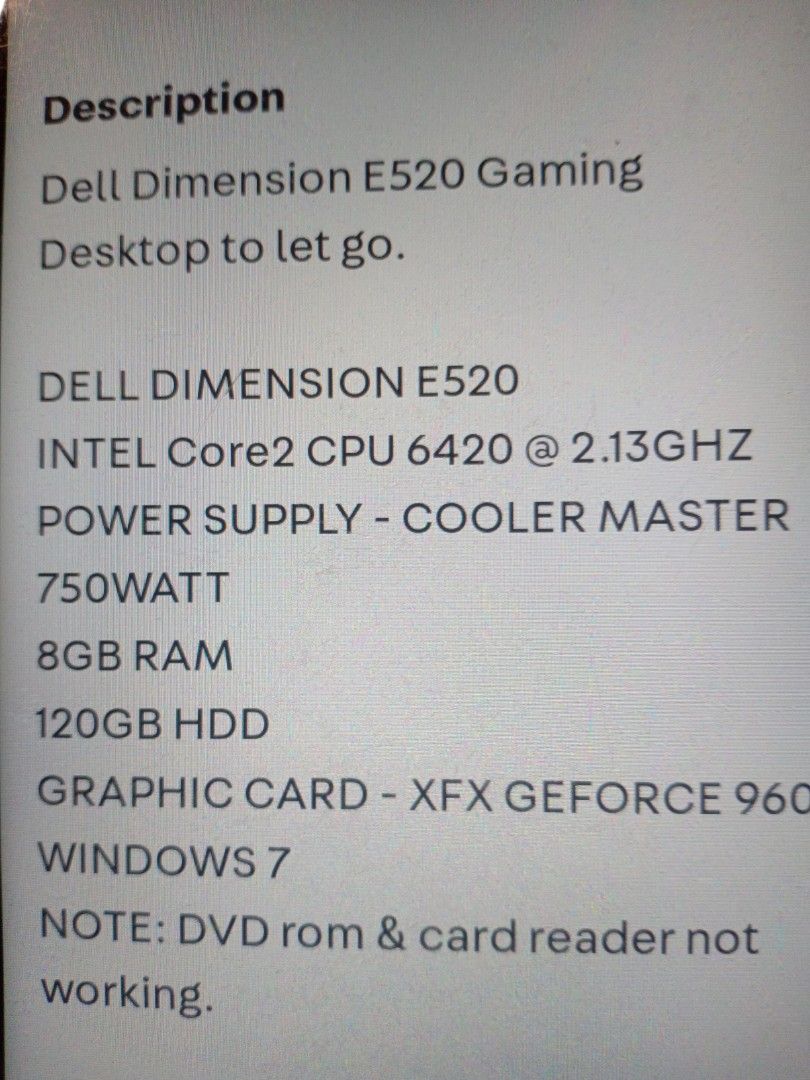 Dell Dimensions E520 Gaming Desktop, Computers & Tech, Desktops on ...