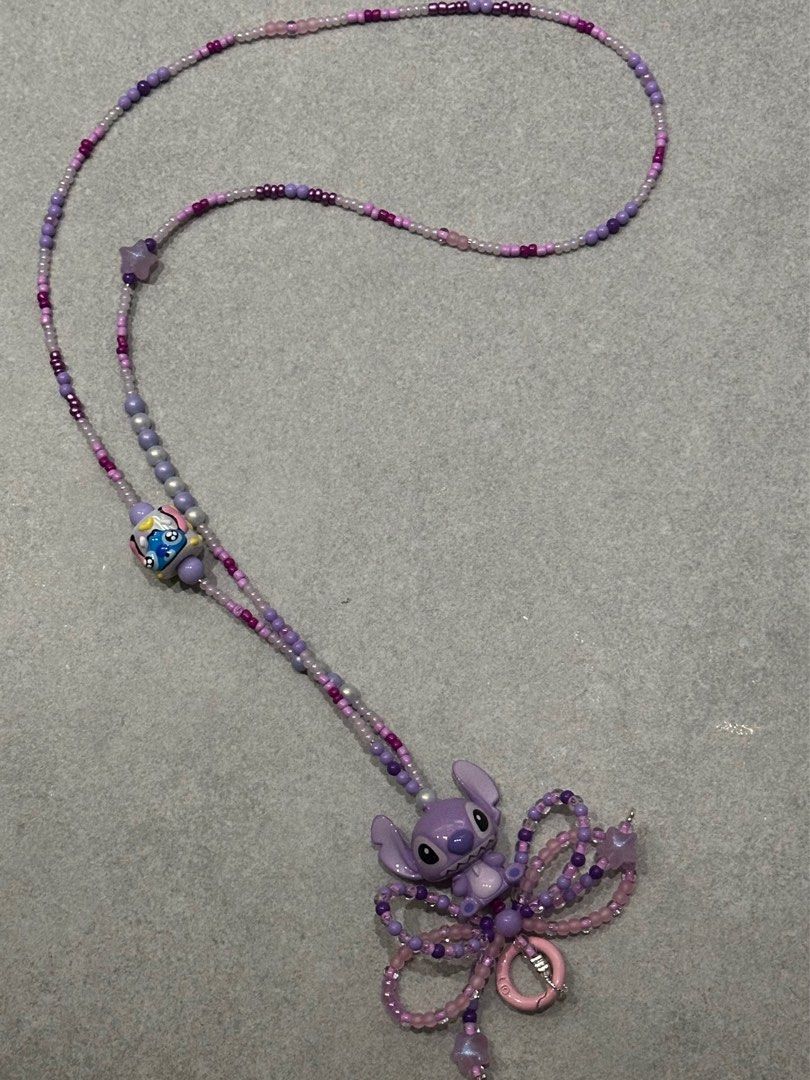 Hand drawn beads landyard with authentic Stitch figurine, Hobbies ...