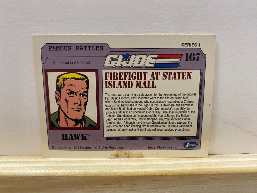Hawk 1991 Famous Battles GI Joe Impel Card #167 Series 1 G.I. Joe Hawk ...
