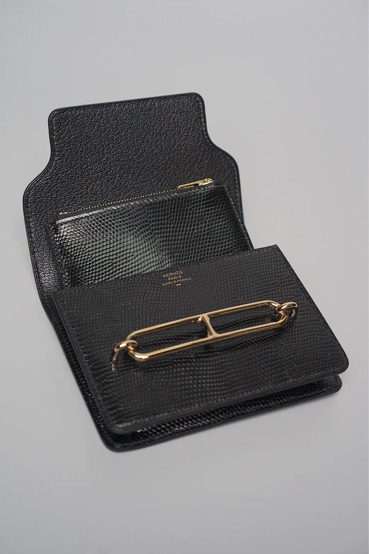 Hermes Roulis Slim in Black Lizard Pmb, Luxury, Bags & Wallets on Carousell