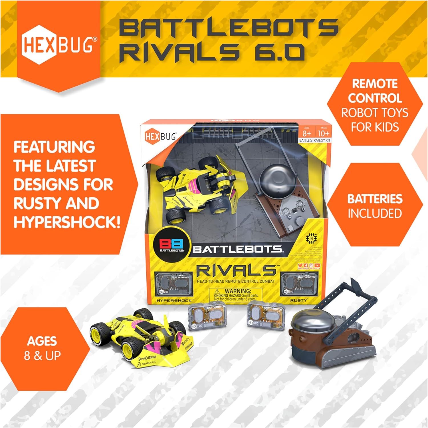 HEXBUG BattleBots Rivals 6.0 Rusty and Hypershock, Remote Control Robot ...