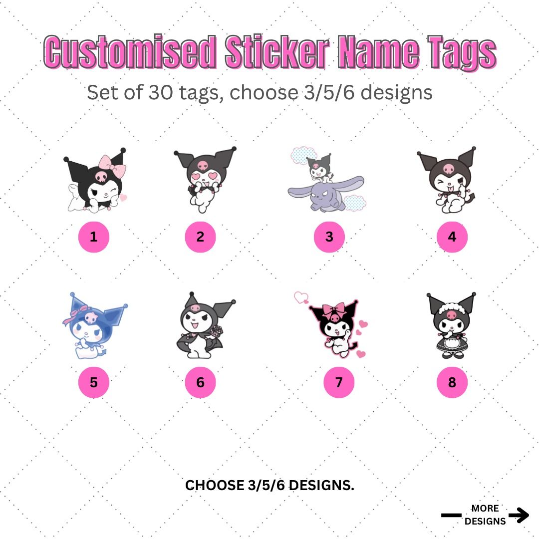 [Kuromi] Customised Sticker Name Tags / Labels, Hobbies & Toys ...