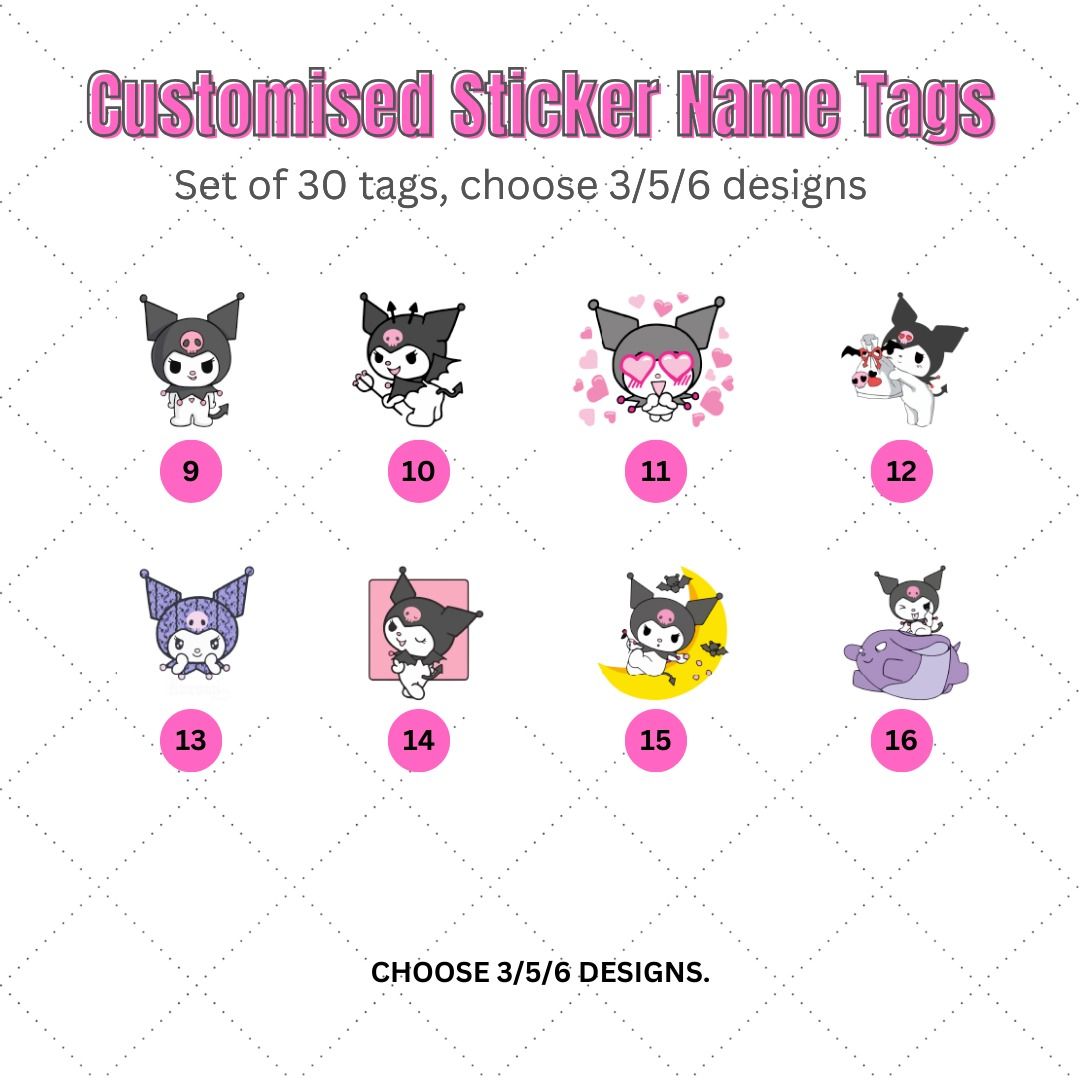 [Kuromi] Customised Sticker Name Tags / Labels, Hobbies & Toys ...