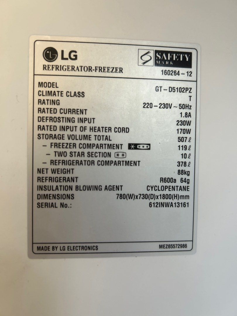 LG Fridge 2 door 507 litres, TV & Home Appliances, Kitchen Appliances, Refrigerators & Freezers ...