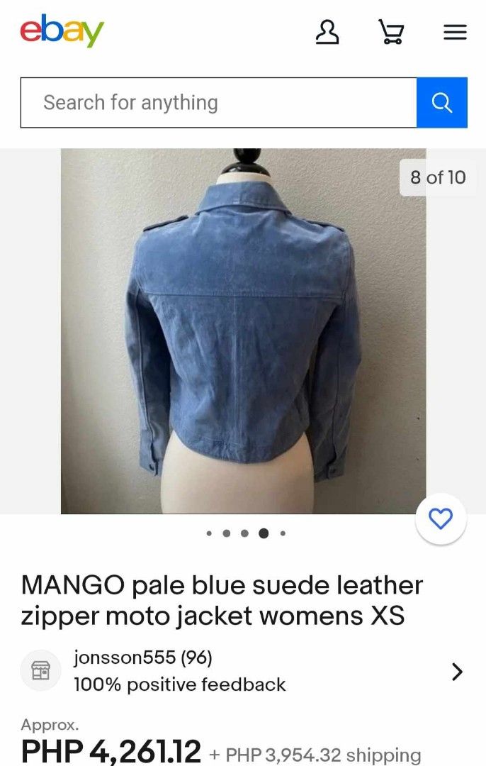 MANGO LEATHER JACKET PALE BLUE, Women's Fashion, Coats, Jackets and ...