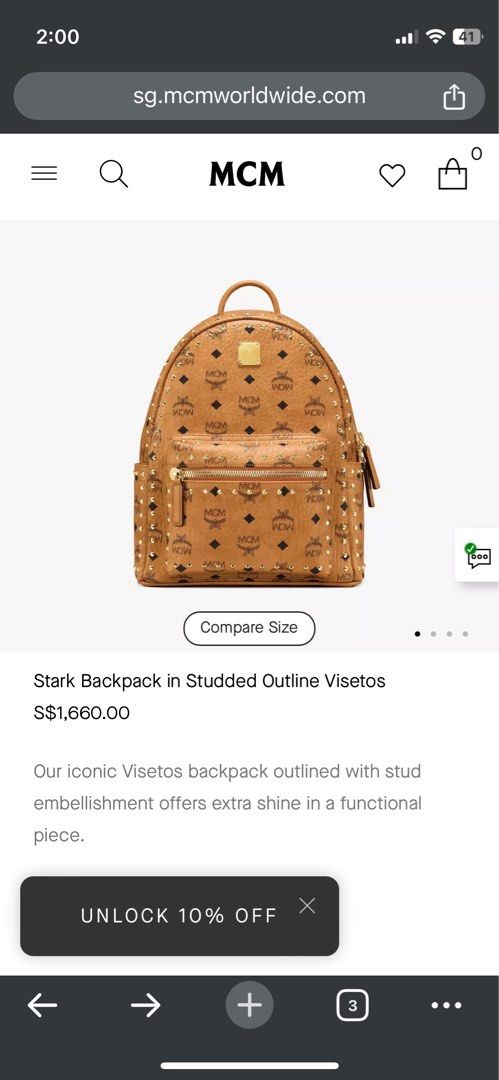 MCM STARK BACKPACK IN STUDDED OUTLINE VISETOS, Luxury, Bags & Wallets ...