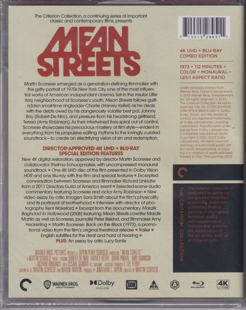 Mean Streets 4K (Criterion Collection No. 1198) Blu ray / Bluray ...