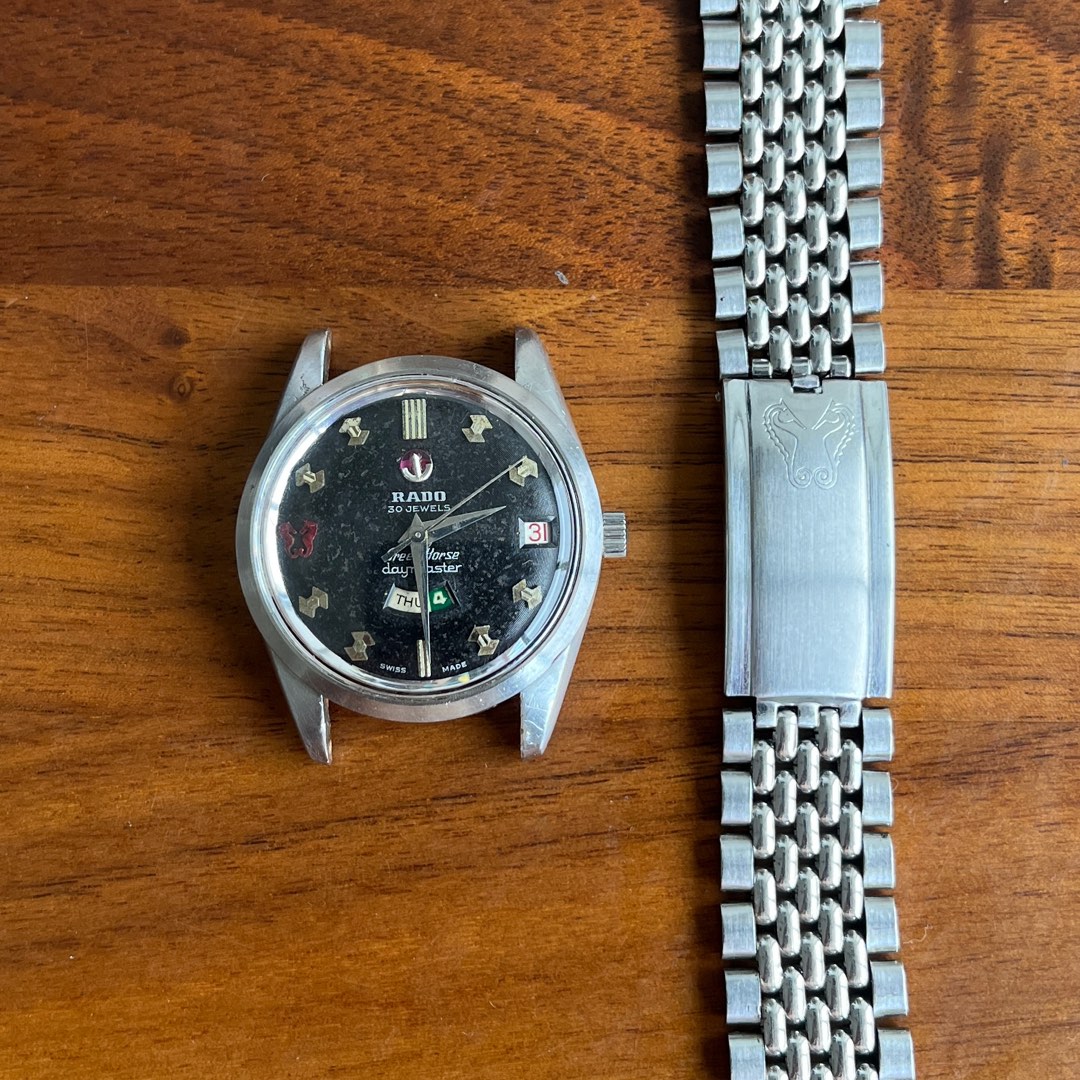 RADO rare vintage green horse daymaster automatic watch black dial ...