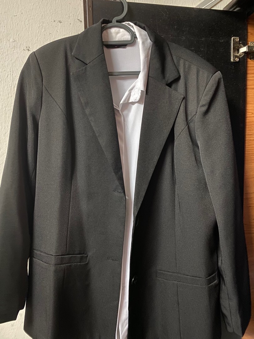 Set of blazer and white long sleeves top, Women's Fashion, Coats, Jackets and Outerwear on Carousell