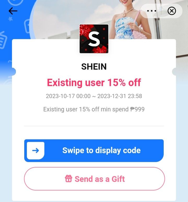 Shein Existing User 15% off, Tickets & Vouchers, Store Credits on Carousell