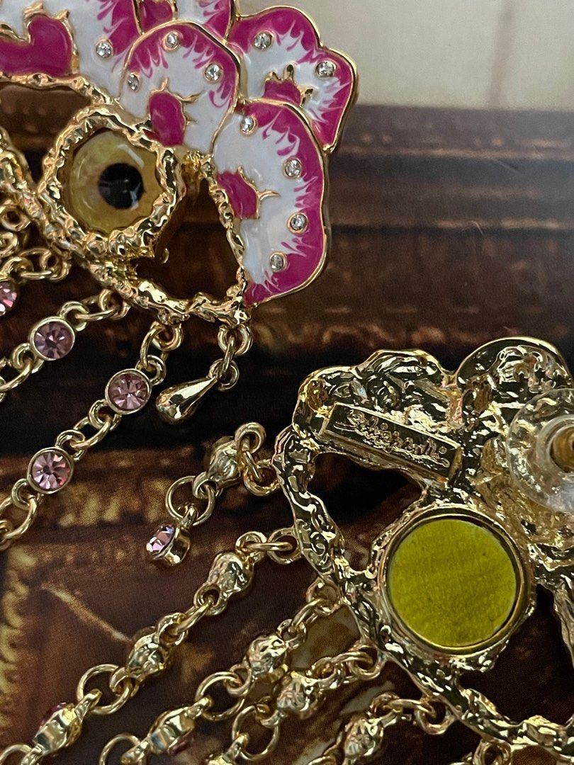 Signed Schiaparelli Pink Pansy Crystal Fringe Earrings, Women's Fashion ...