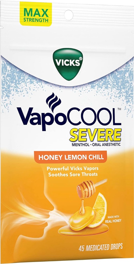 Vicks VapoCOOL SEVERE Medicated Sore Throat Drops Fast-Acting Max ...