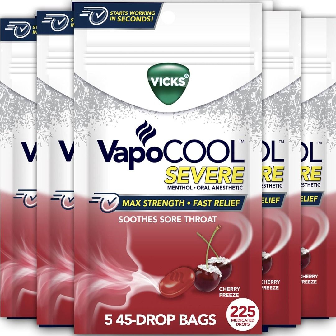 Vicks VapoCOOL SEVERE Medicated Sore Throat Drops Fast-Acting Max ...