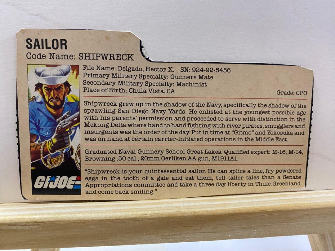 Vintage GI Joe SHIPWRECK Sailor File Card Hasbro, Hobbies & Toys, Toys ...