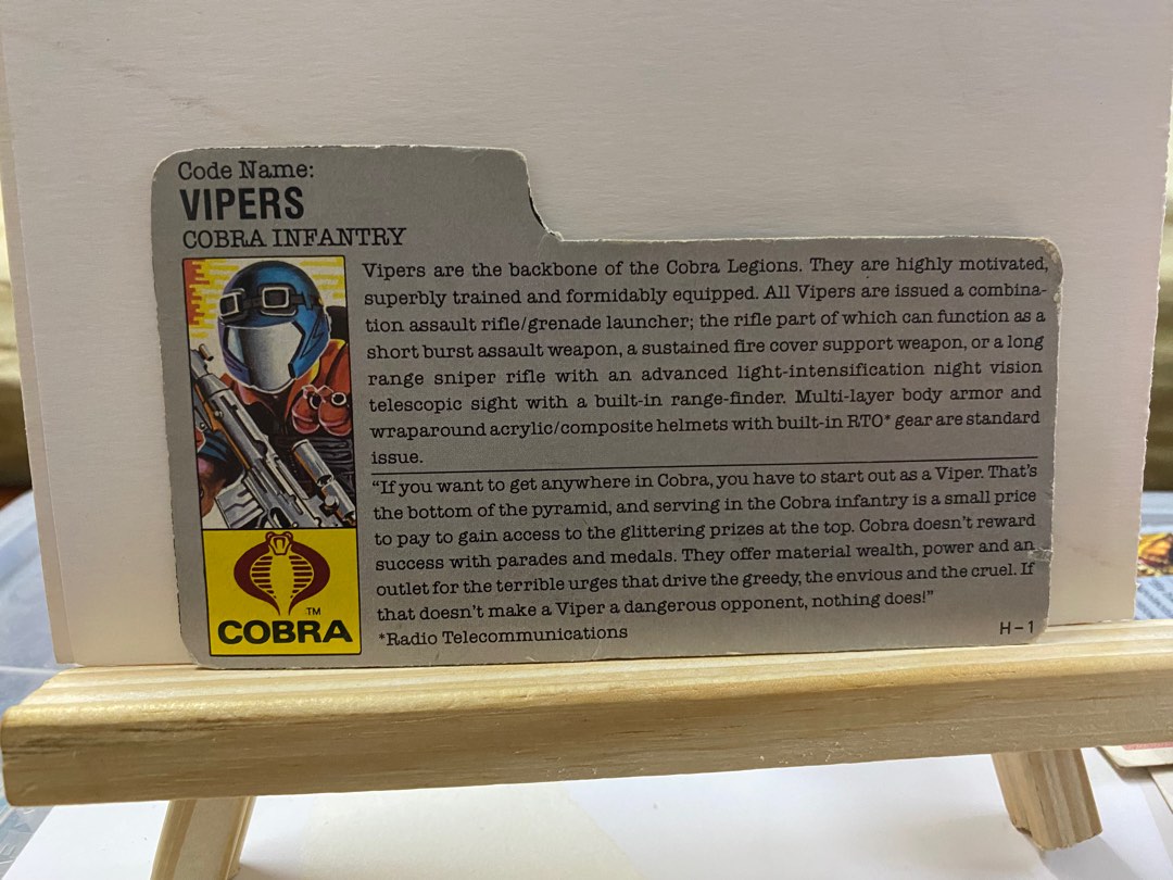 Vipers File Card for 1986 Gi G.I. Joe Vintage DC for Action Figures ...