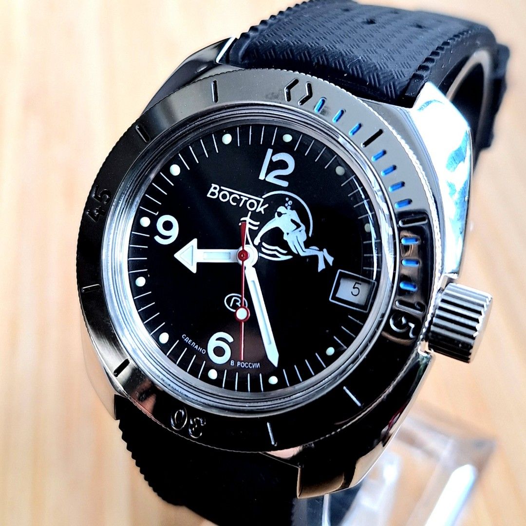 Vostok Amphibia Automatic Scuba Dude Diver. Blue accent bezel ...