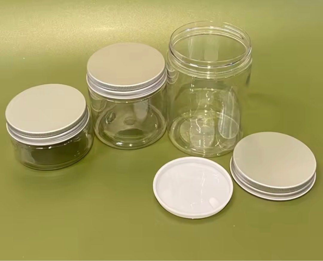 (NEW) 2 bottle /set PET Plastic Container Jar with Aluminum Silver Cap ...