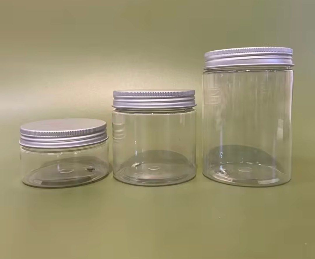 (NEW) 2 bottle /set PET Plastic Container Jar with Aluminum Silver Cap ...