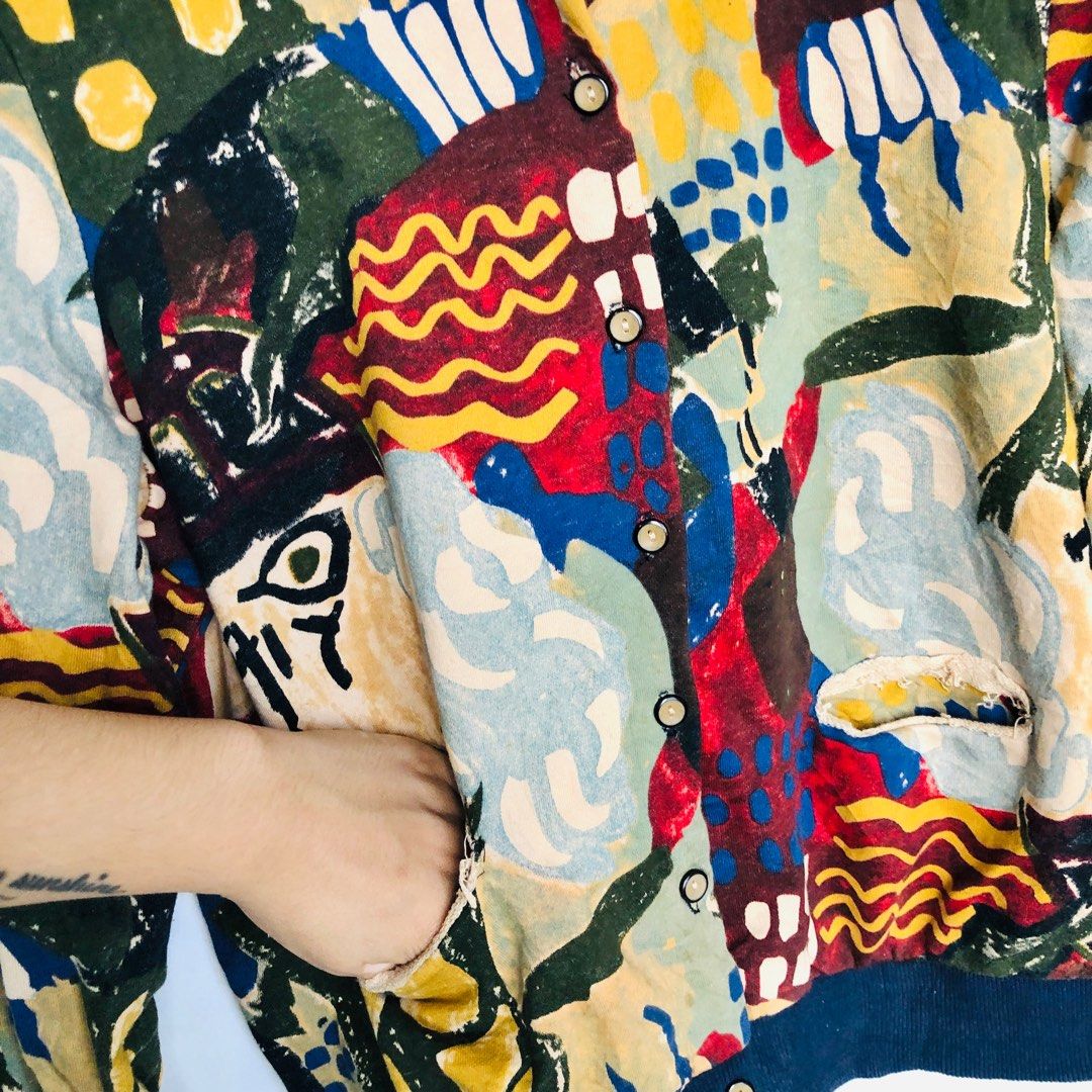 Acrylic paint jacket/ Abstract painting/ oil pastel jacket/ vintage ...