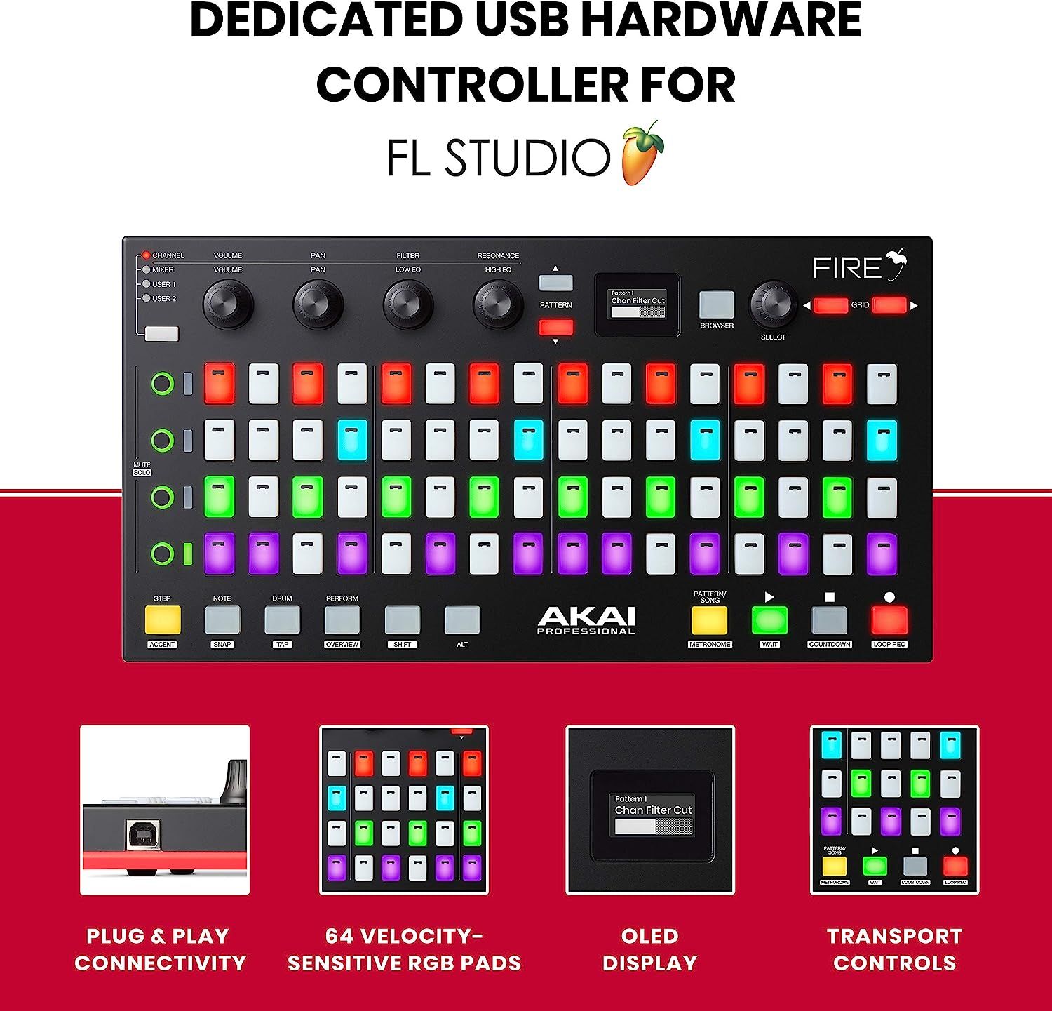 AKAI Professional Fire (Software Bundle) - USB MIDI Controller for FL ...