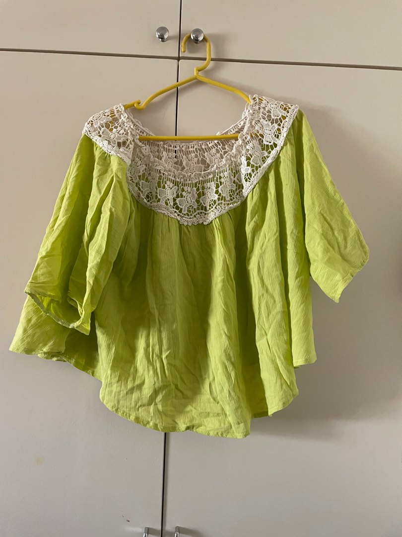 Apple Green Top Embroidered, Women's Fashion, Tops, Blouses on Carousell