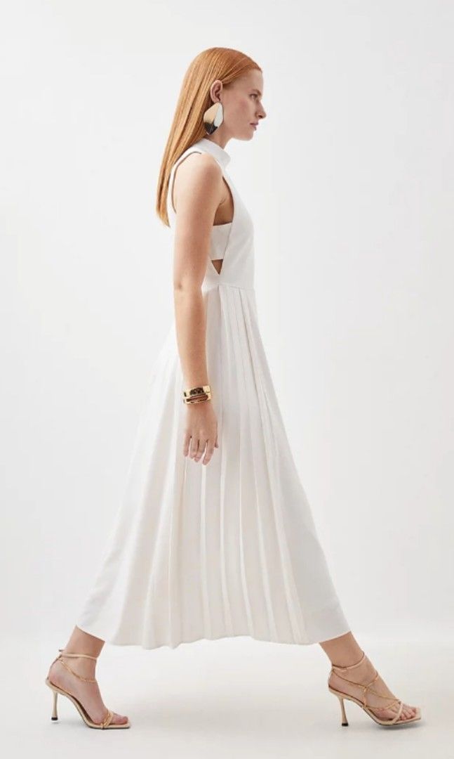 Asos cut-off white pleated sides long tabard dress, Women's Fashion ...