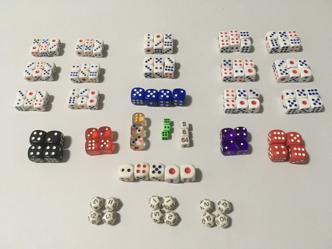 130pcs assorted dice various sizes - plain & colored - take all ...