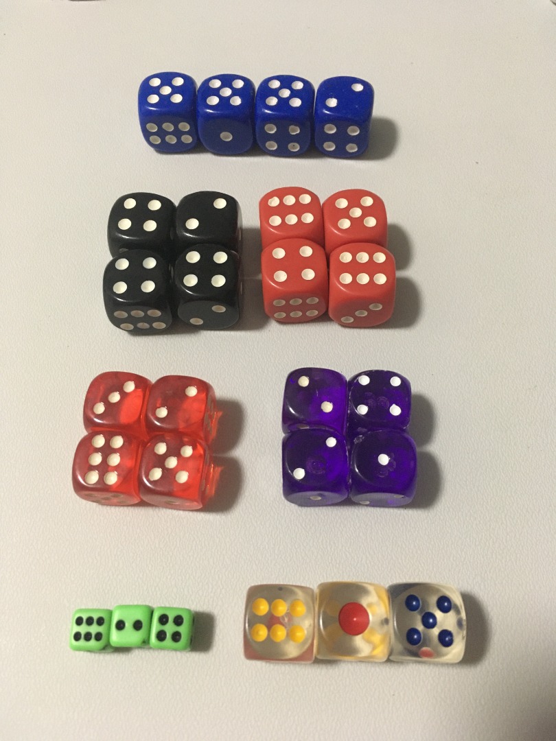 130pcs assorted dice various sizes - plain & colored - take all ...
