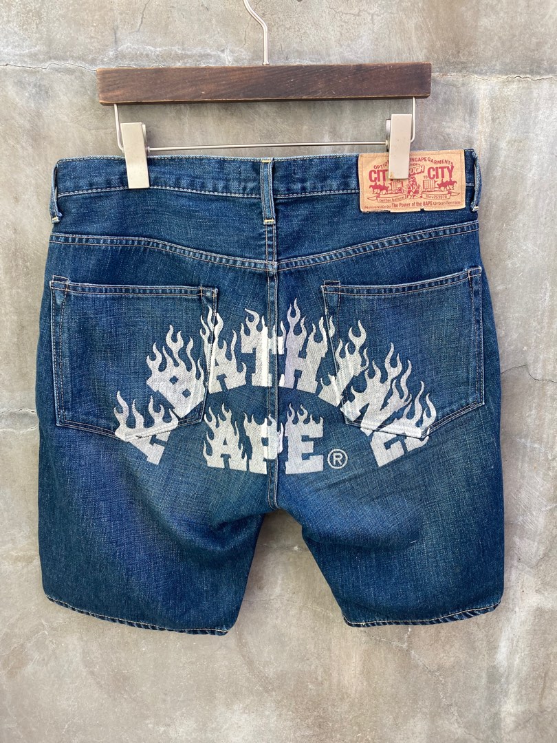 Bape Fire Logo Denim Shorts, Men's Fashion, Bottoms, Shorts on Carousell