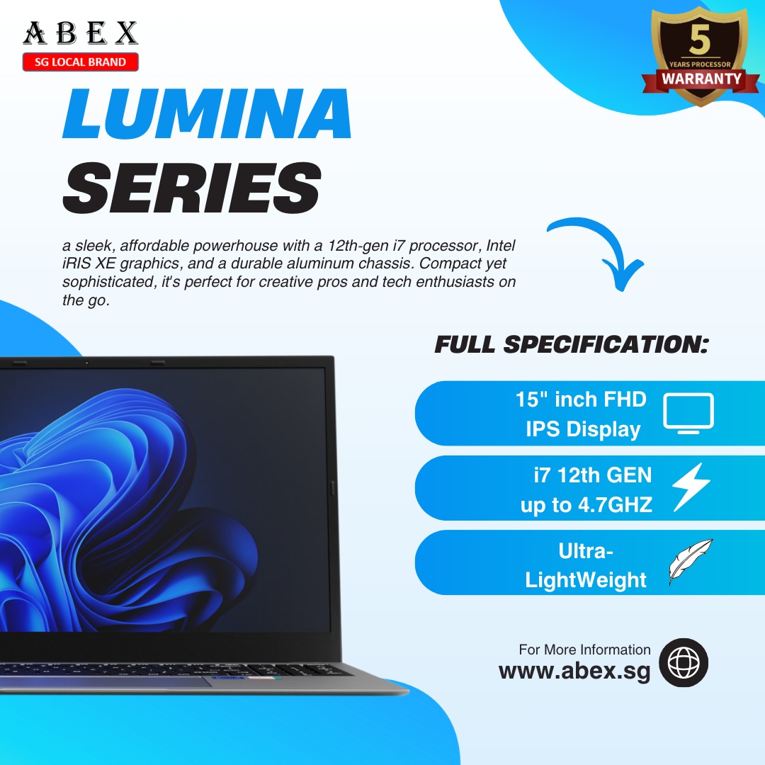 Brand New ABEX LUMINA AX56 i7 Slim & LightWeight 15" Laptop / SG Local Brand / Same Day Delivery ...