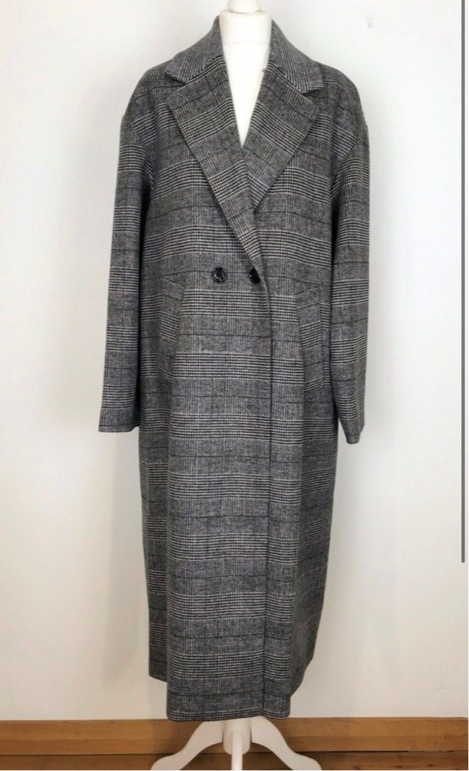 Brand New Mango Wool-Blend Oversized Gauguin Coat in Grey Check, Women ...