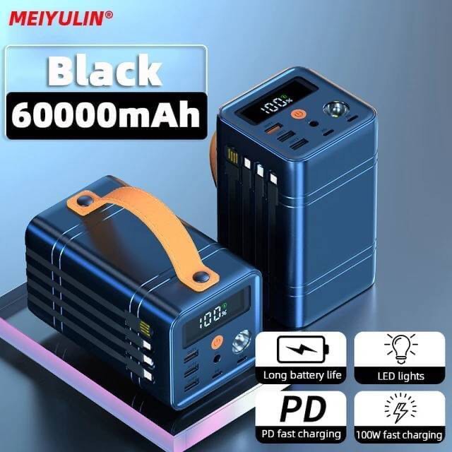 Built-in cable power bank 100w 60000mah power bank that supports Type-c ...