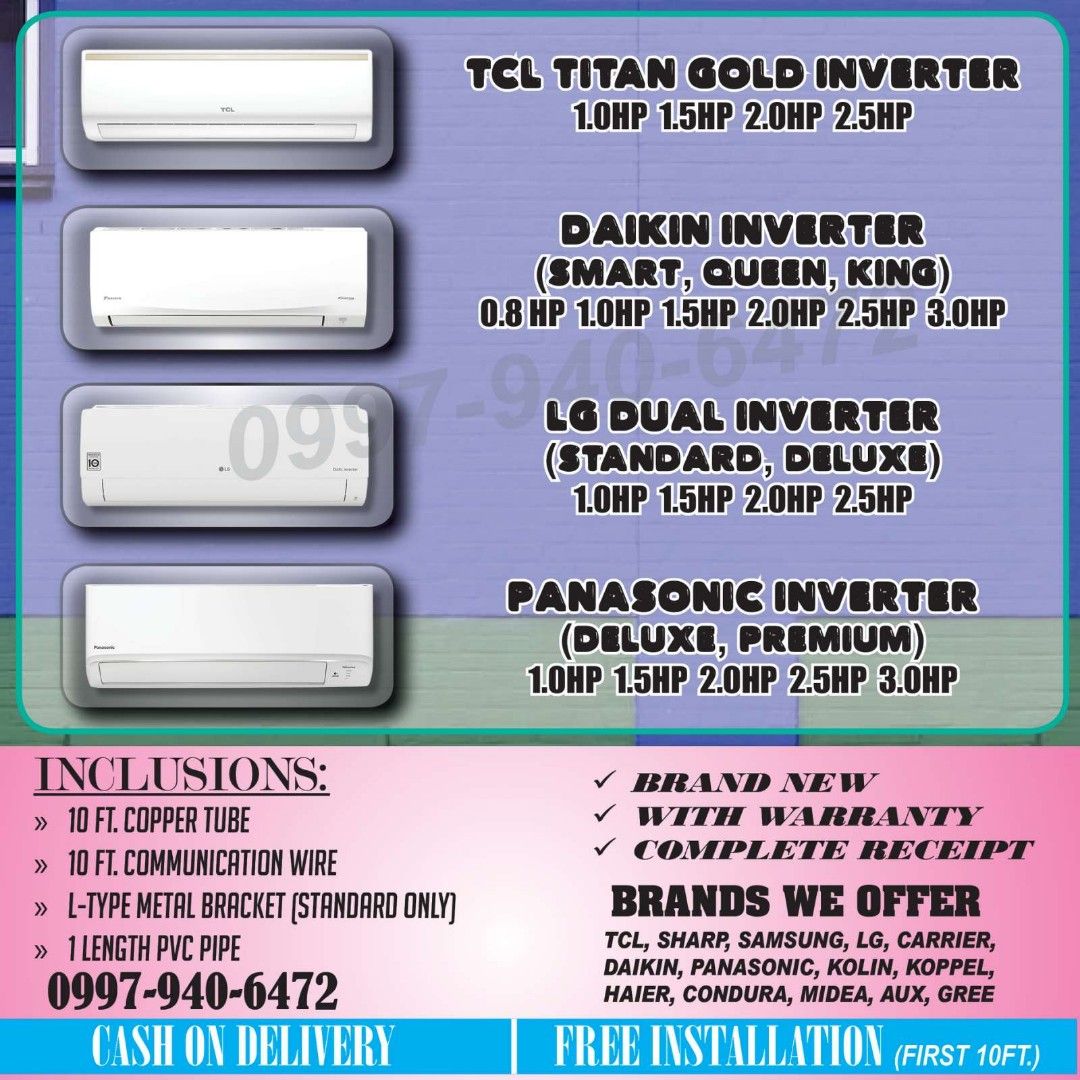 Cheapest Aircon Inverter Split Type With Free installation, TV & Home ...