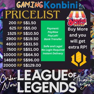 CHEAPEST! DISCOUNTS! League of Legends RP (Riot Points) Top up LOL RP ...