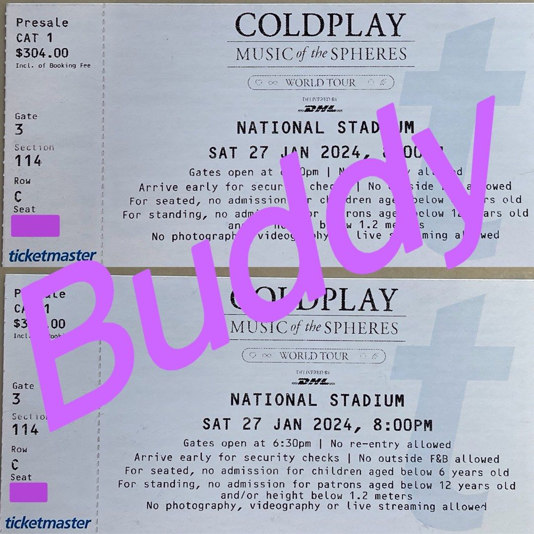 Coldplay 27 Jan VIP Cat 1 row 3 physical tickets, Tickets & Vouchers ...